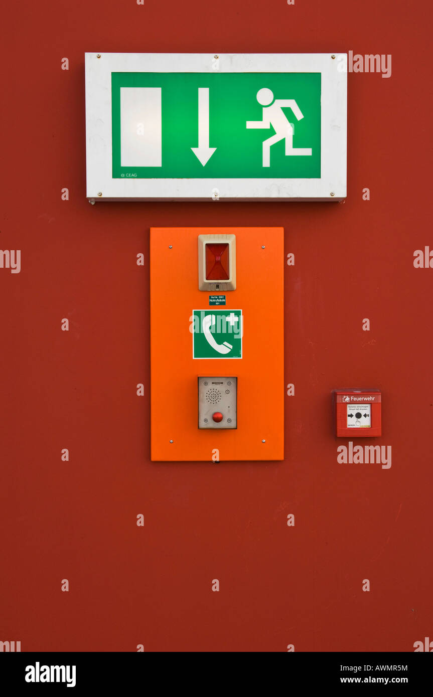 Airport, parking level. security indication sign, emergency exit, North ...