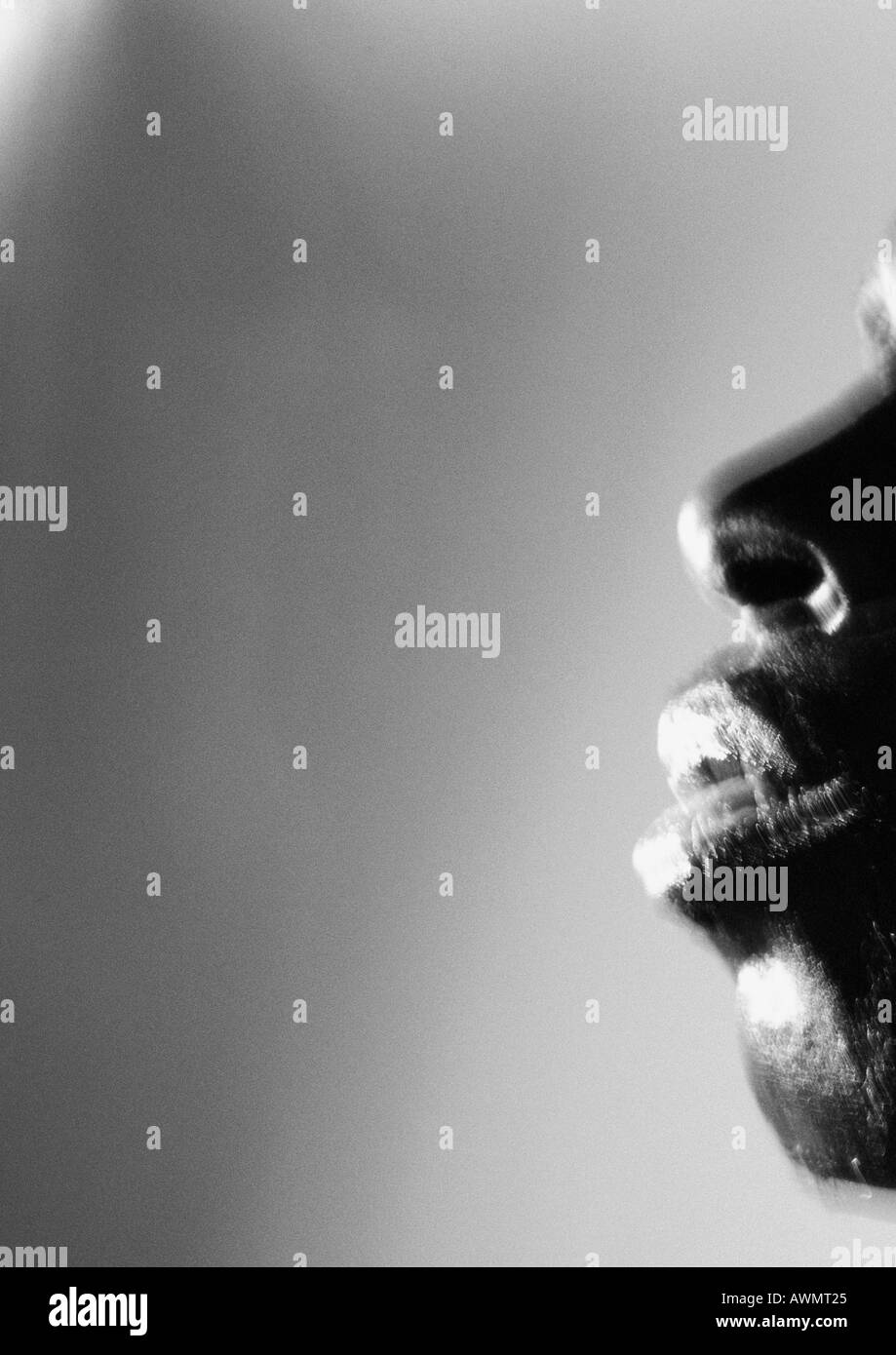 Man's nose and mouth, view from side, close up, black and white Stock ...