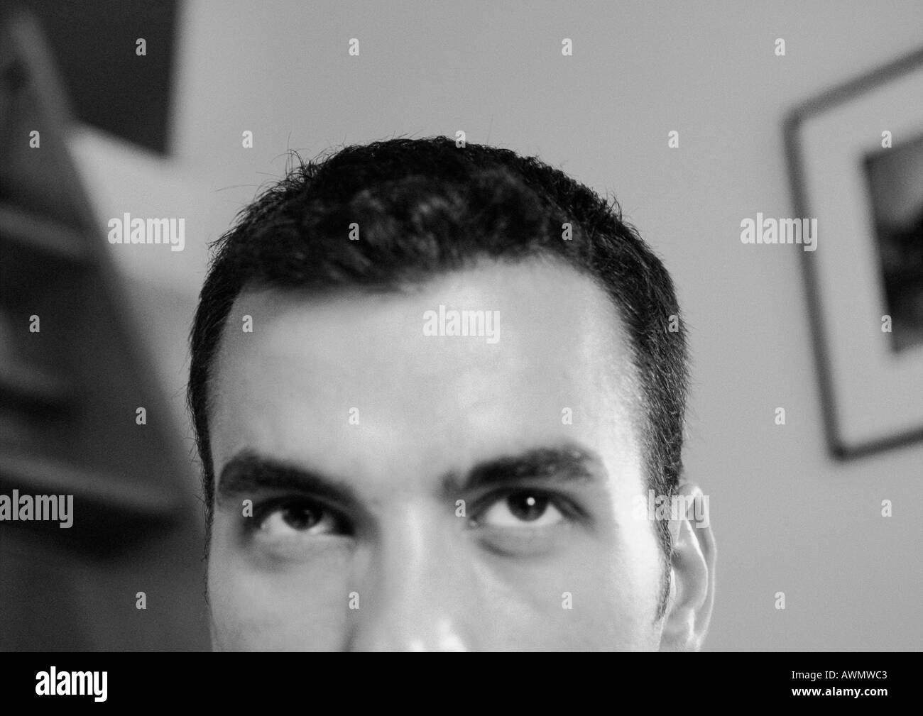 Partial view of man's face, close-up, black and white Stock Photo - Alamy