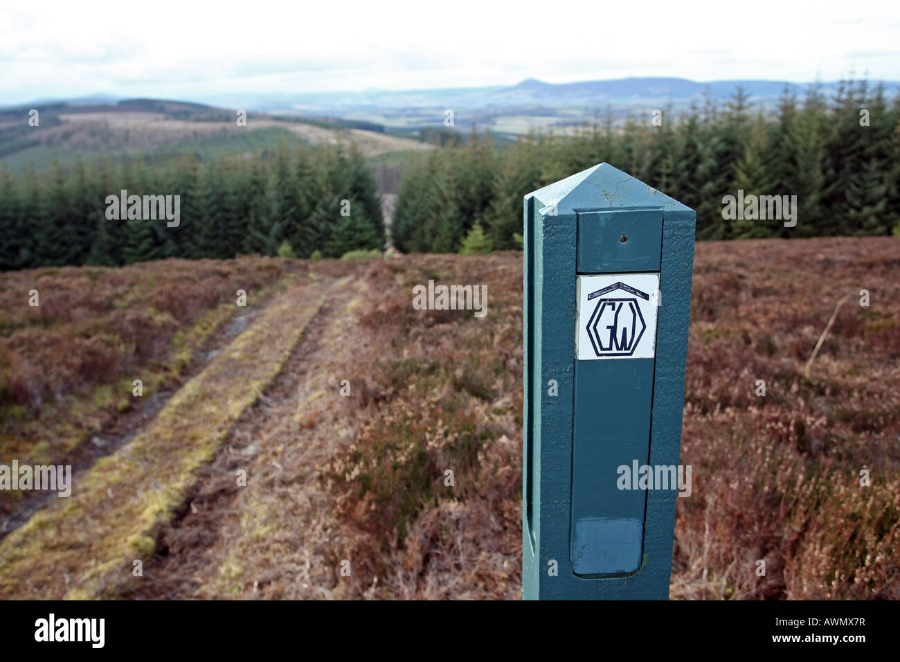 Marker saying GW marking the route of the Gordon Way near Alford in ...