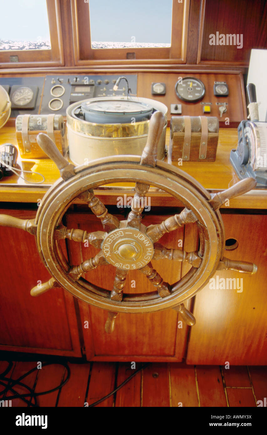 Ship's wheel, three-mast sailing ship Amorina, Red Sea Stock Photo - Alamy