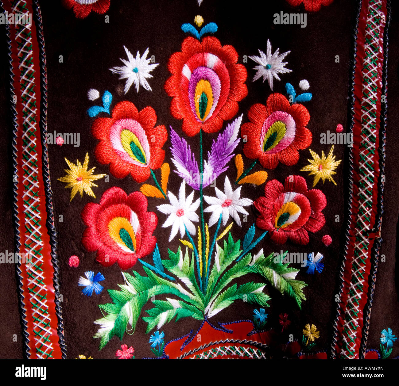 Traditional, handcrafted textile bearing an edelweiss design at a ...