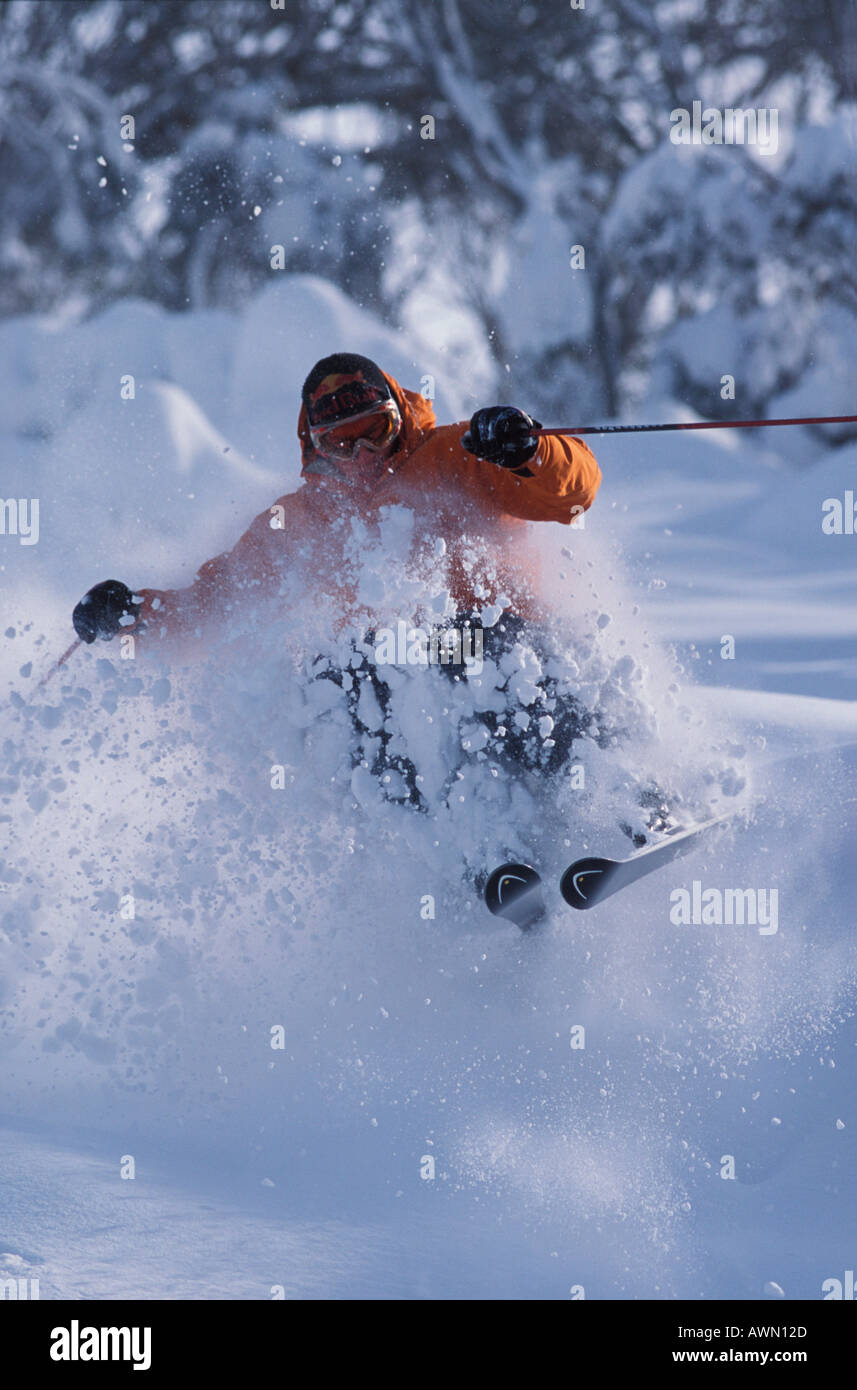 Man skiing in deep powder at Thredbo Australia Stock Photo - Alamy