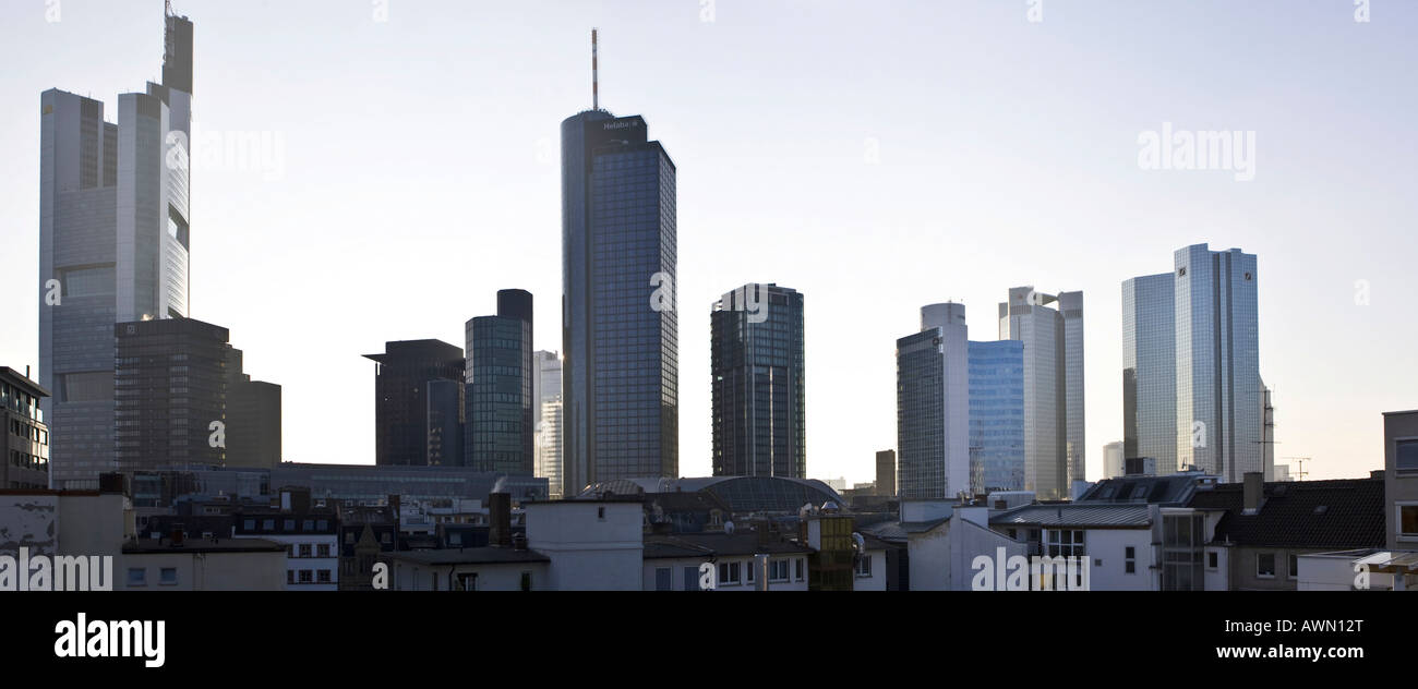 Panorama skyline of Frankfurt, view onto the high-rise buildings of ...