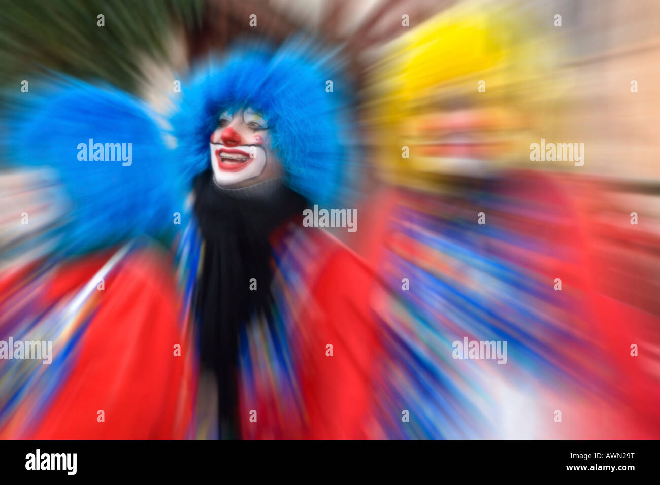 Person wearing clown costume, carnival parade, Hesse, Germany, Europe ...