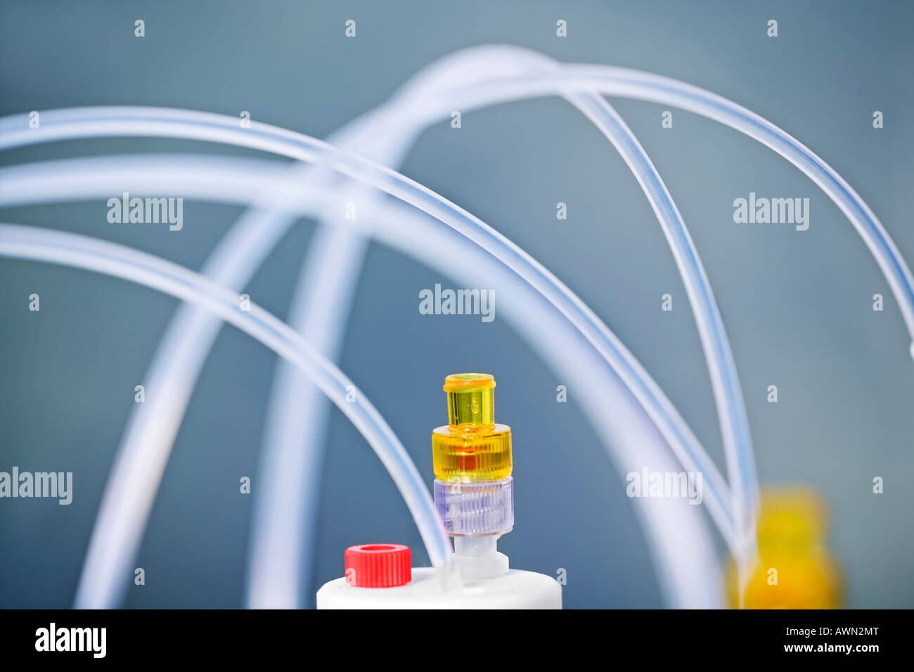 Detail and tubes of a HPLC for the analysis of liquids, quality ...