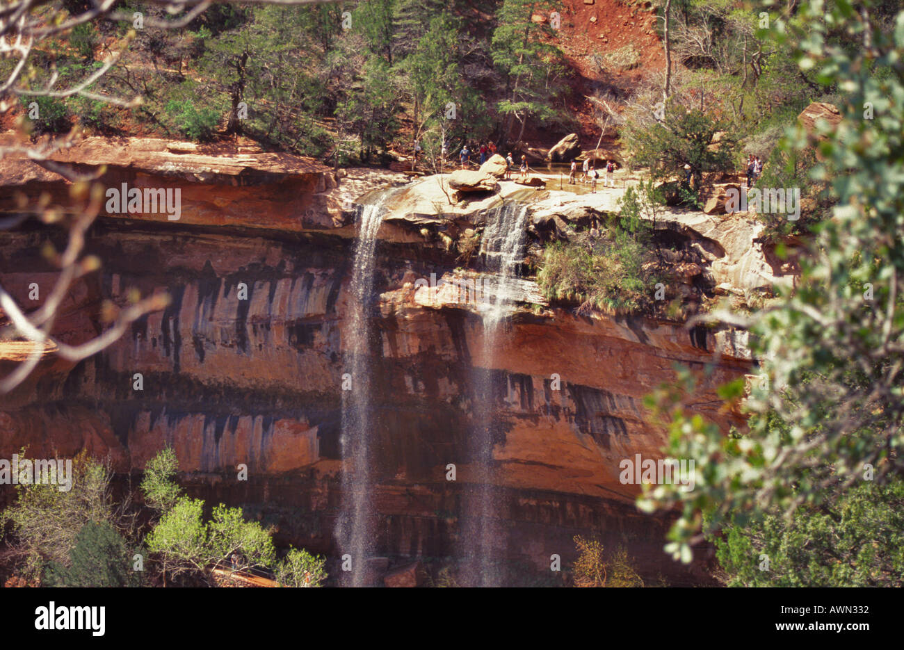 Waterfall at Middle Emerald Pool in Zion National Park Stock Photo - Alamy