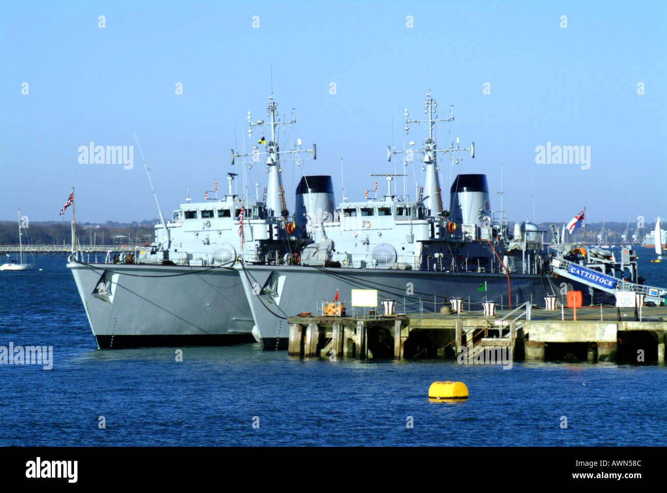 Royal Navy ships in the Naval Dockyard Portsmouth England Stock Photo ...