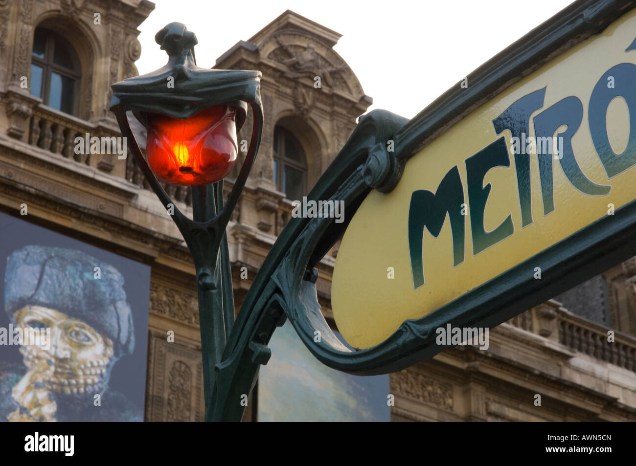 France Paris 1 Le Louvre Metro station close up of traditional metro ...