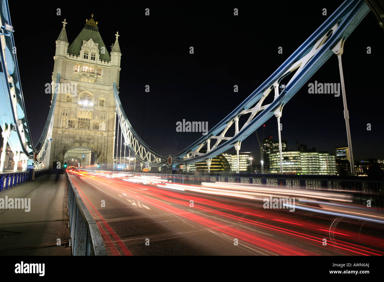 Traffic on Tower Bridge at night, London, UK Stock Photo - Alamy