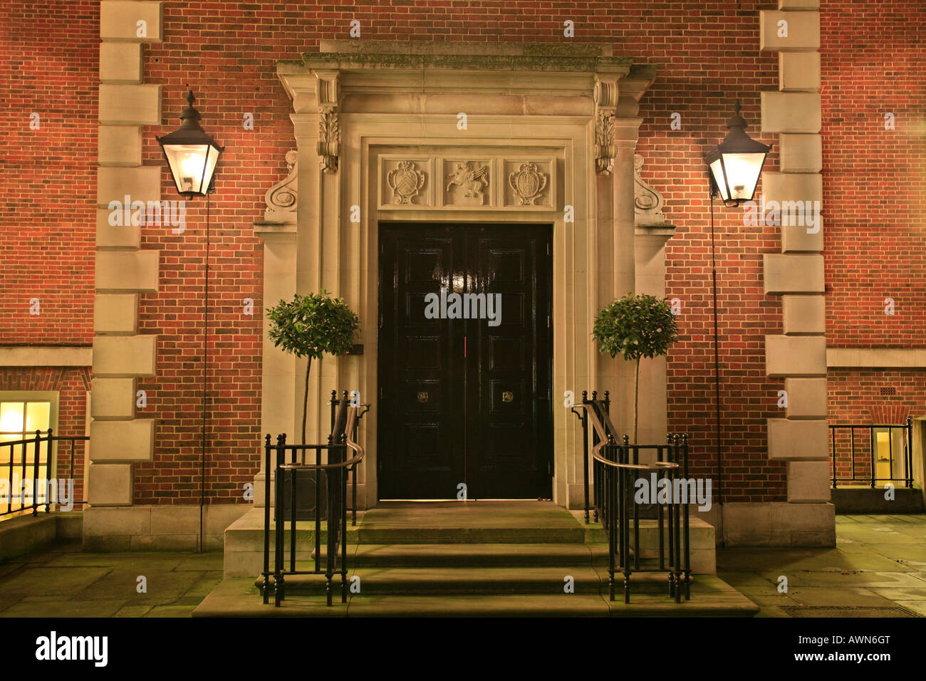 Entrance to a classical brick building in the City of London, UK Stock ...