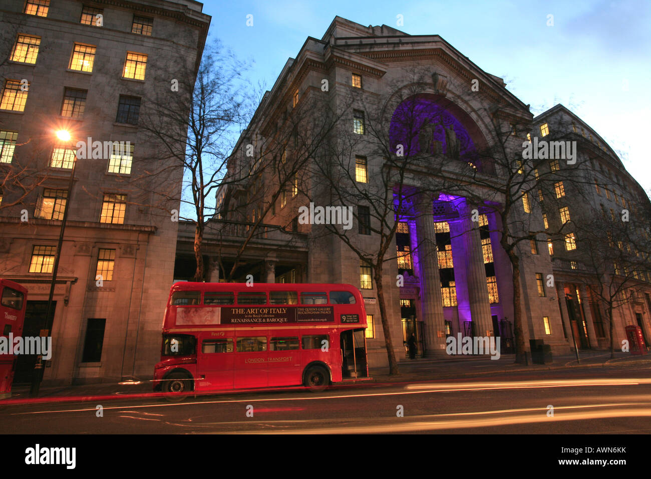 Bush House on Aldwych and old Routemaster red bus, City of Westminster ...