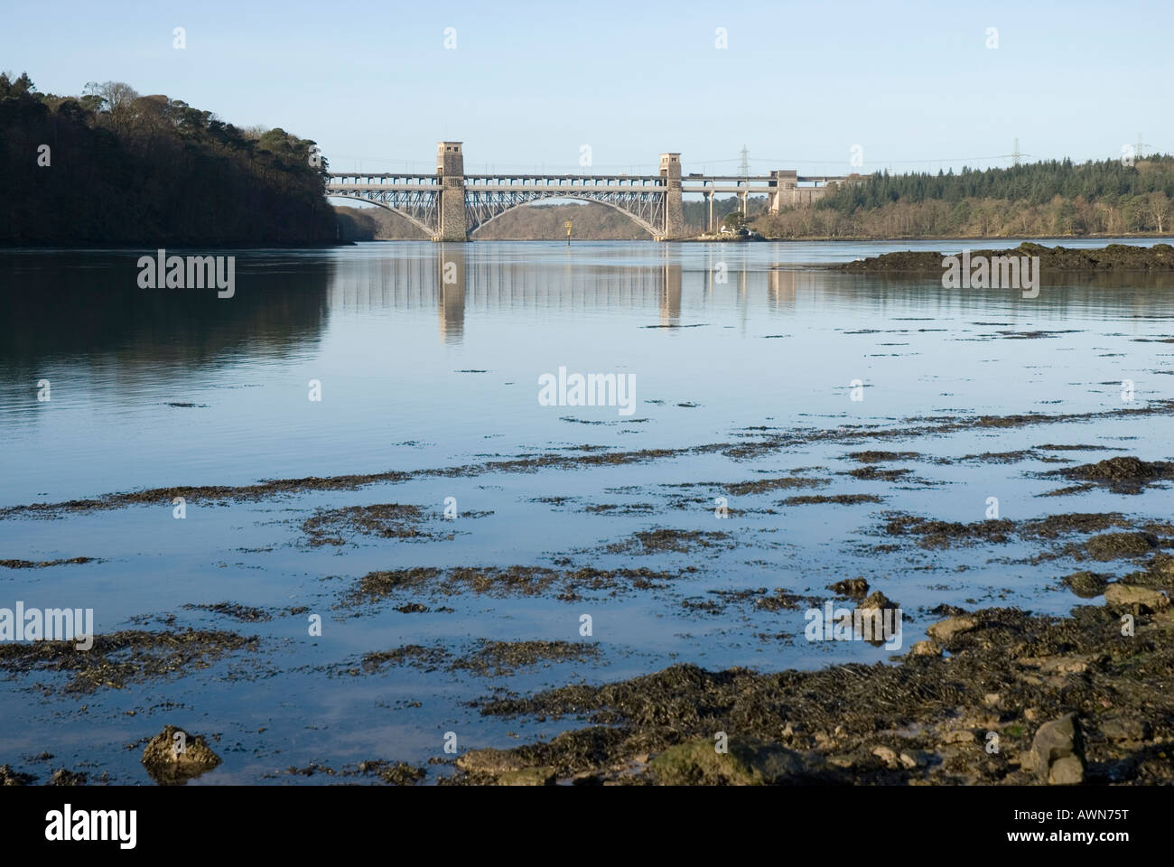 Britannia Bridge Menai Strait Anglesey North Wales Stock Photo - Alamy