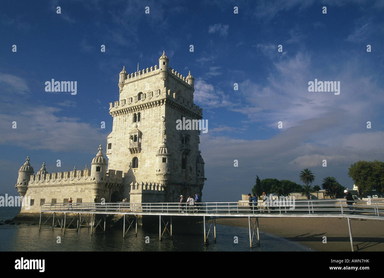 Belem tower. White square stone tower. Sea Stock Photo - Alamy