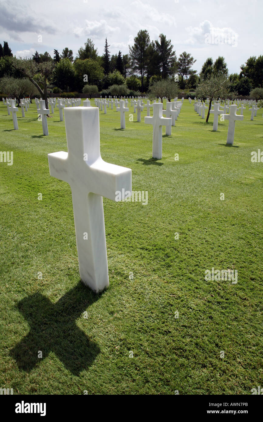 Crosses in WW2 American war cemetery, Rhone American Cemetery and ...