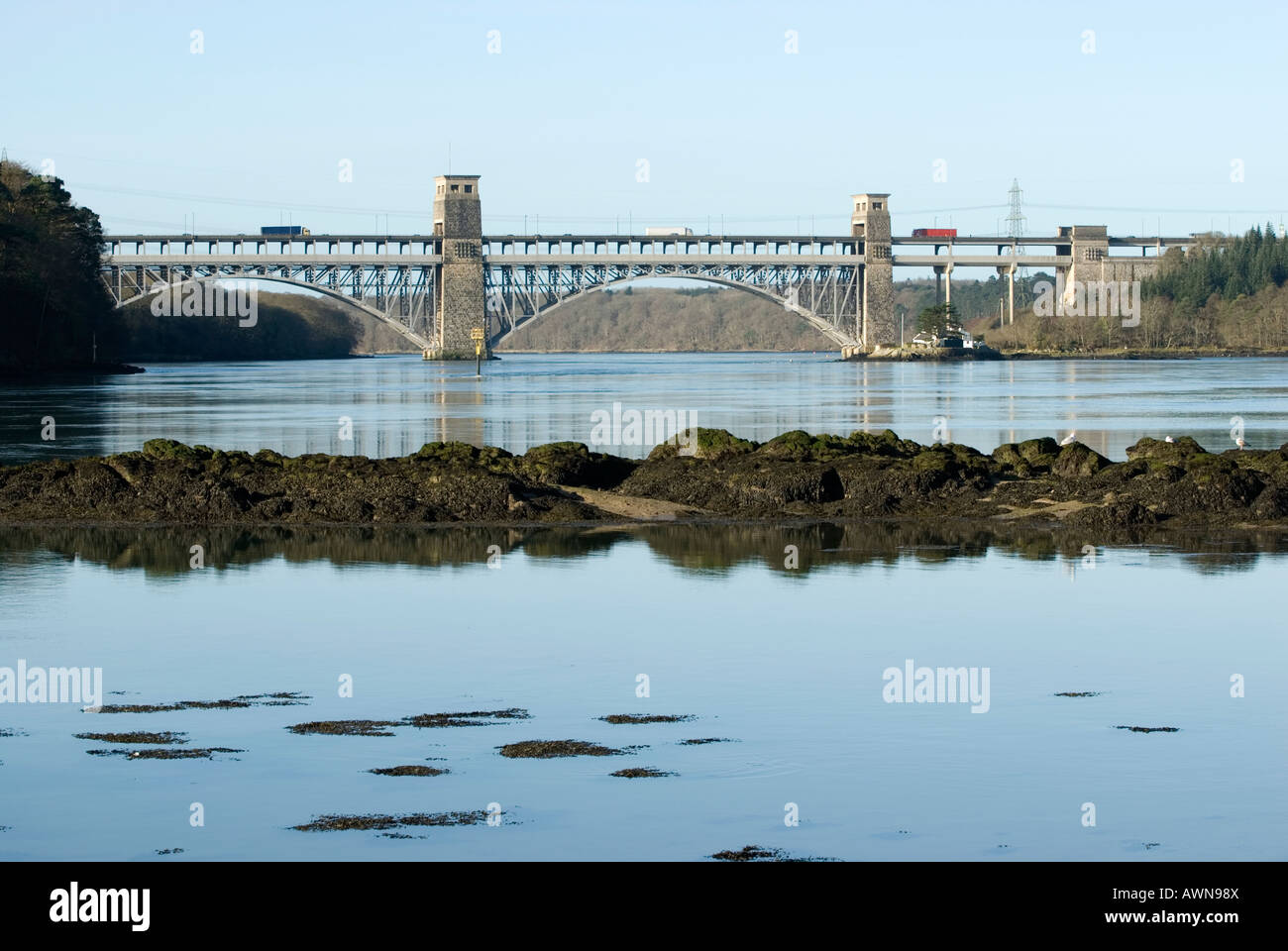 Britannia Bridge Menai Strait Anglesey North Wales Stock Photo - Alamy
