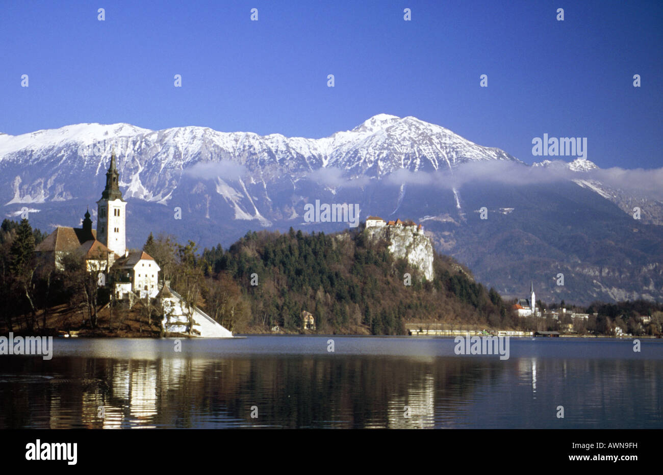 Bled Castle. Blejski Grad. Island in lake. Church of the Assumption ...