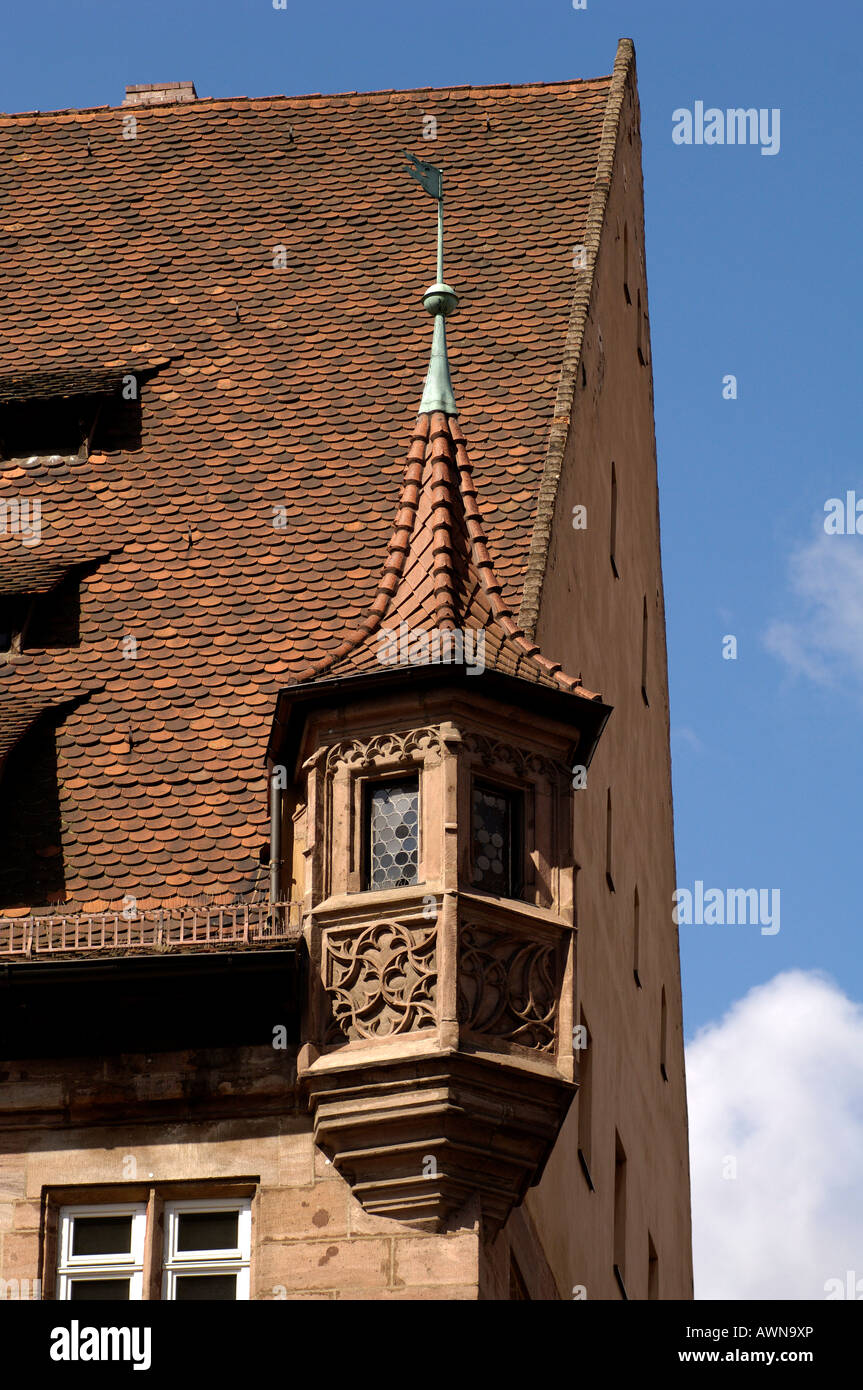 Bay window tower, historic building in the city centre of Nuremberg ...