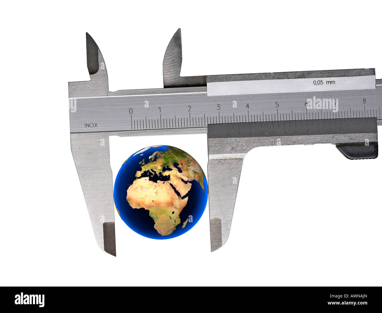 Globe, earth, between caliper, calliper, africa, asia, europe ...