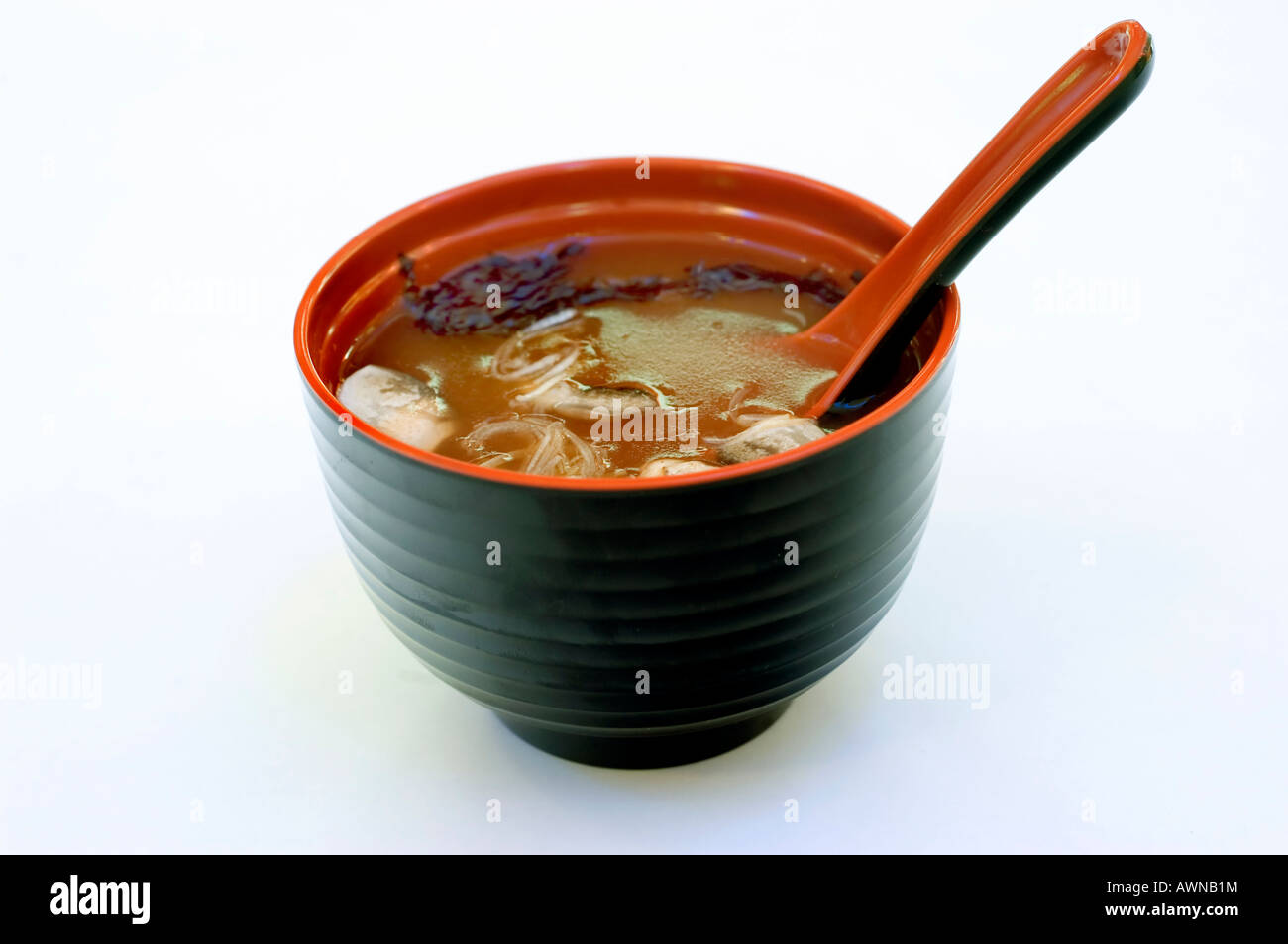 "Japanese Food" "Miso Soup" in Plastic Bowl with Spoon Stock Photo - Alamy