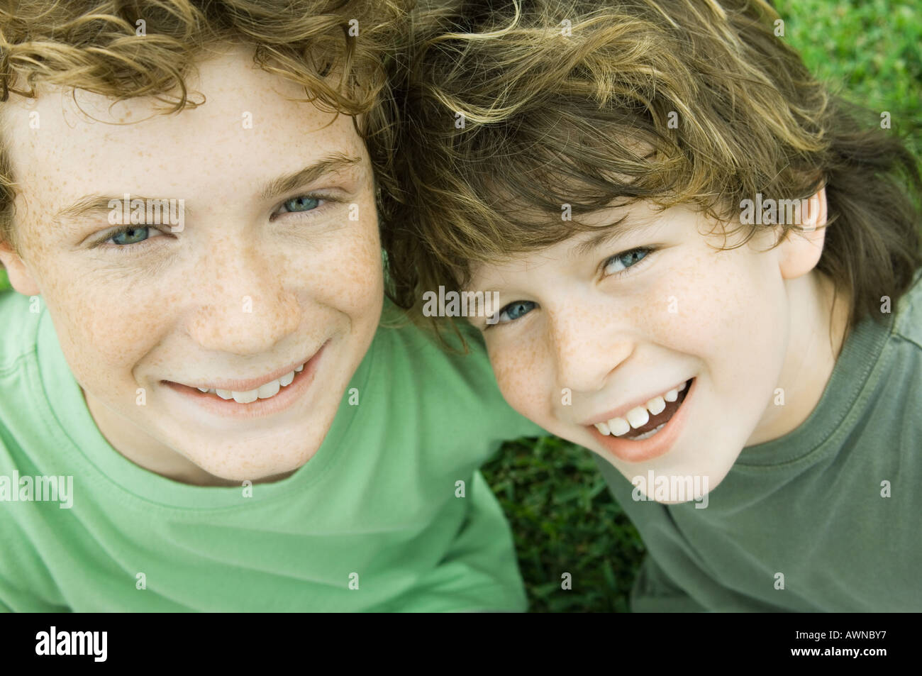 Two boys, portrait, high angle view Stock Photo - Alamy