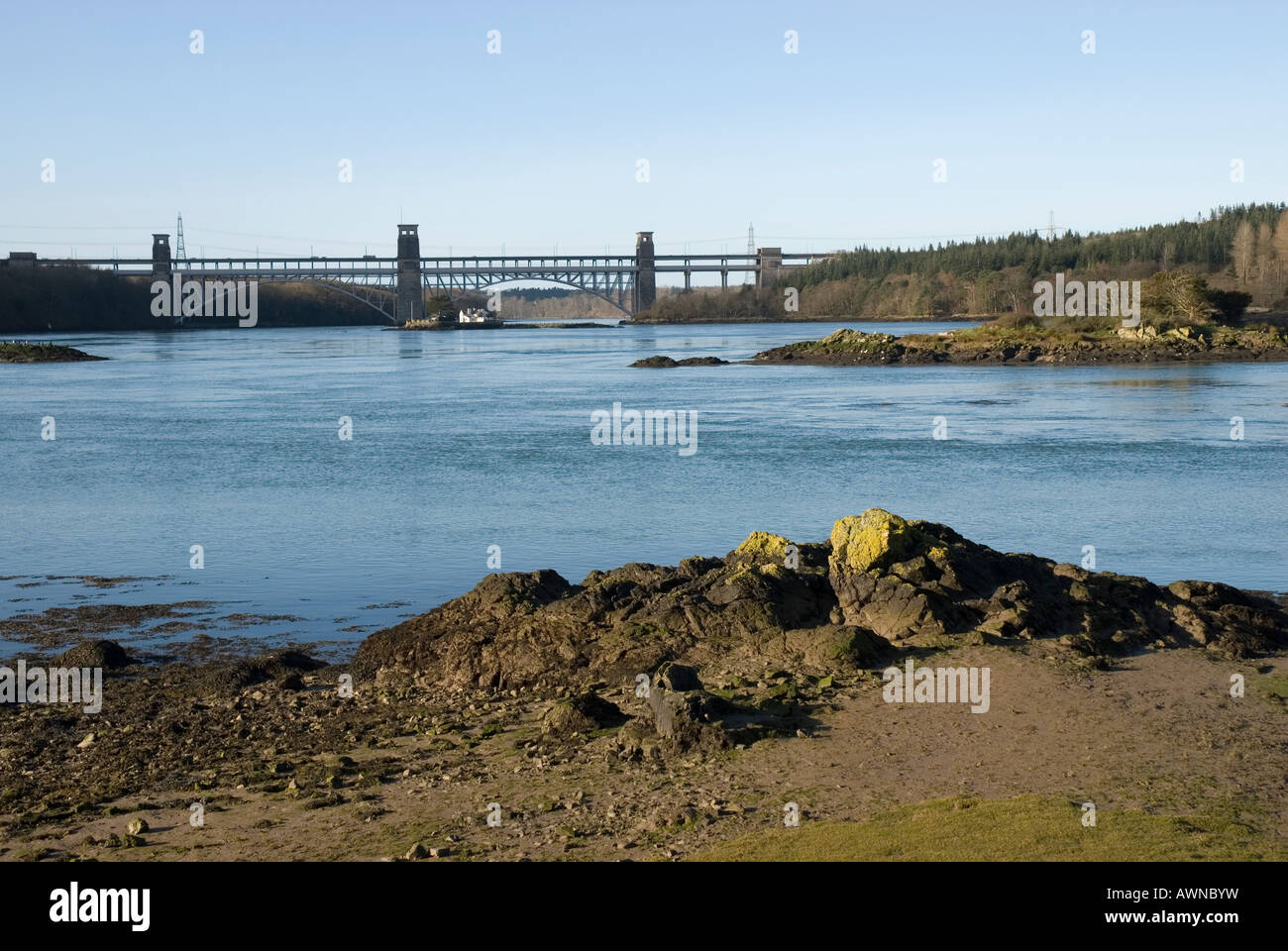 Britannia Bridge Menai Strait Anglesey North Wales Stock Photo - Alamy