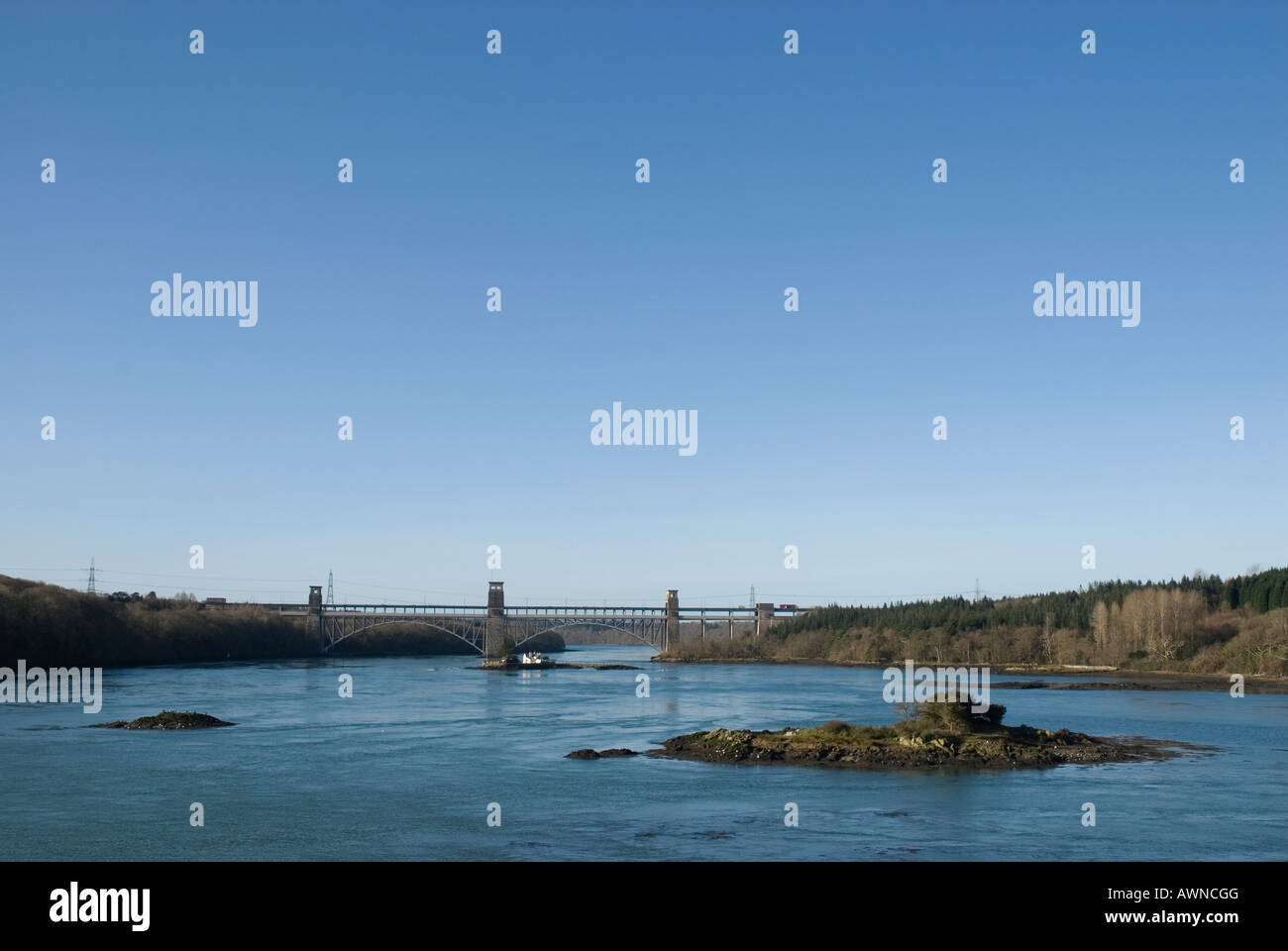 Britannia Bridge Menai Strait Anglesey North Wales Stock Photo - Alamy