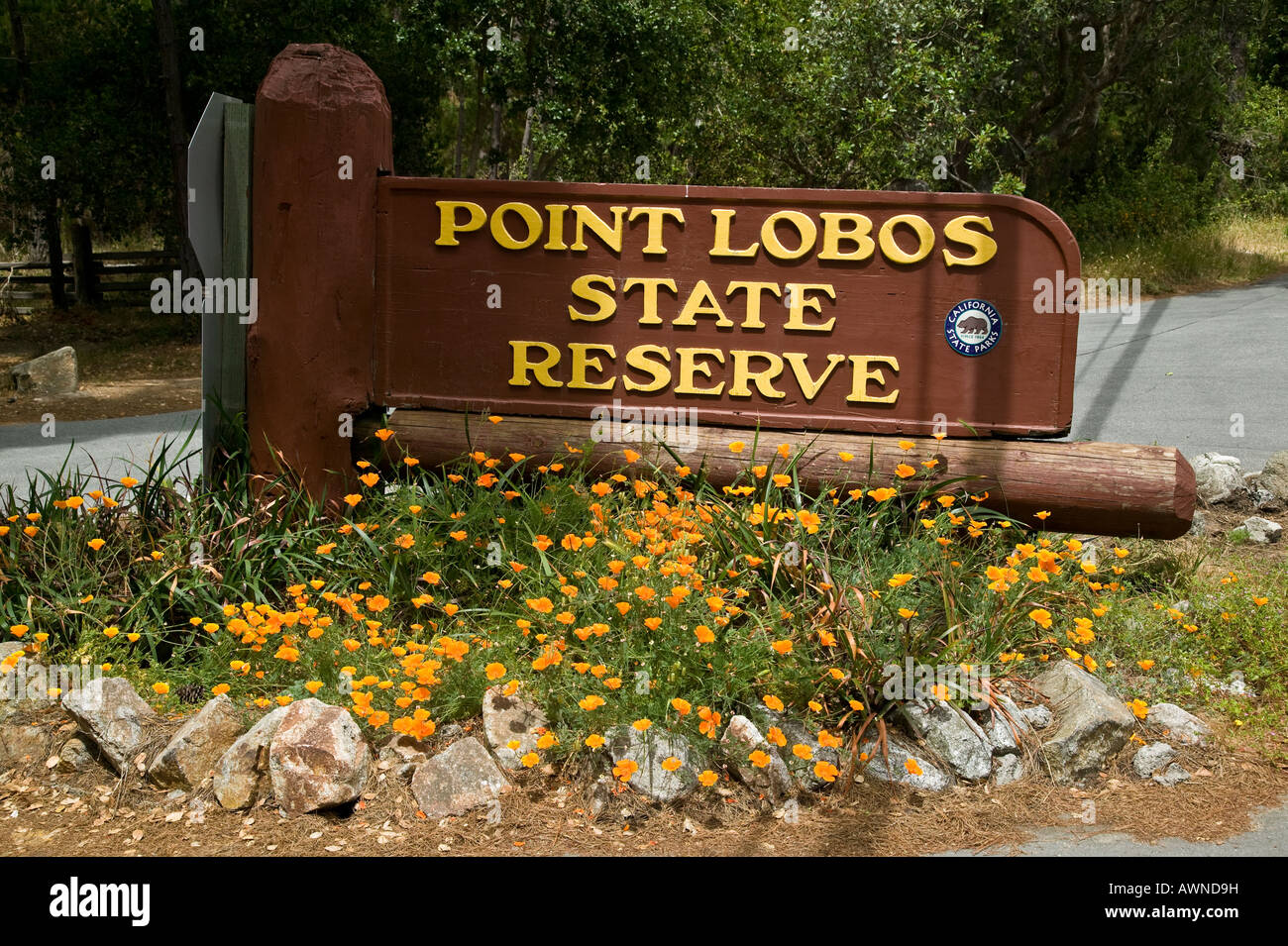 Entrance sign Point Lobos State Reserve, California, USA Stock Photo ...