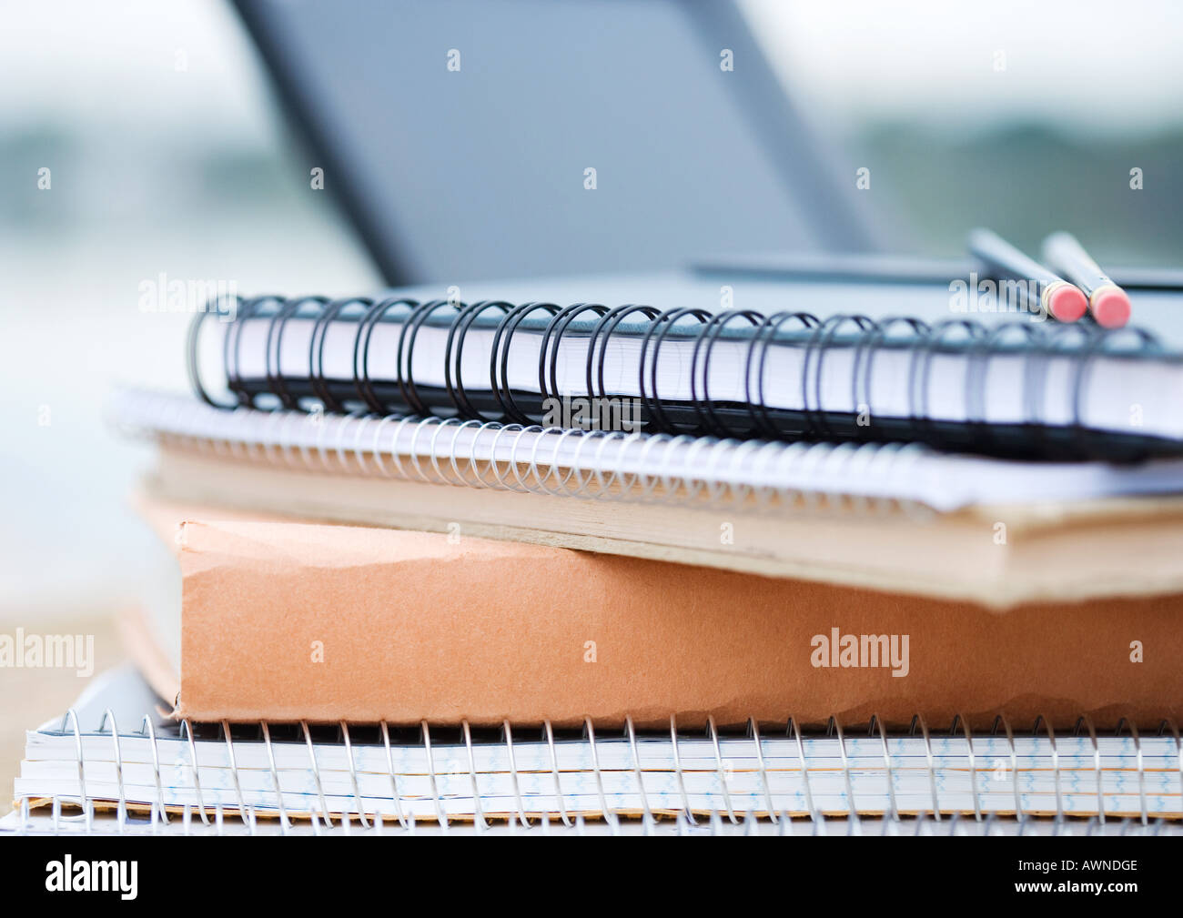 Pile of notebooks pencil hi-res stock photography and images - Alamy