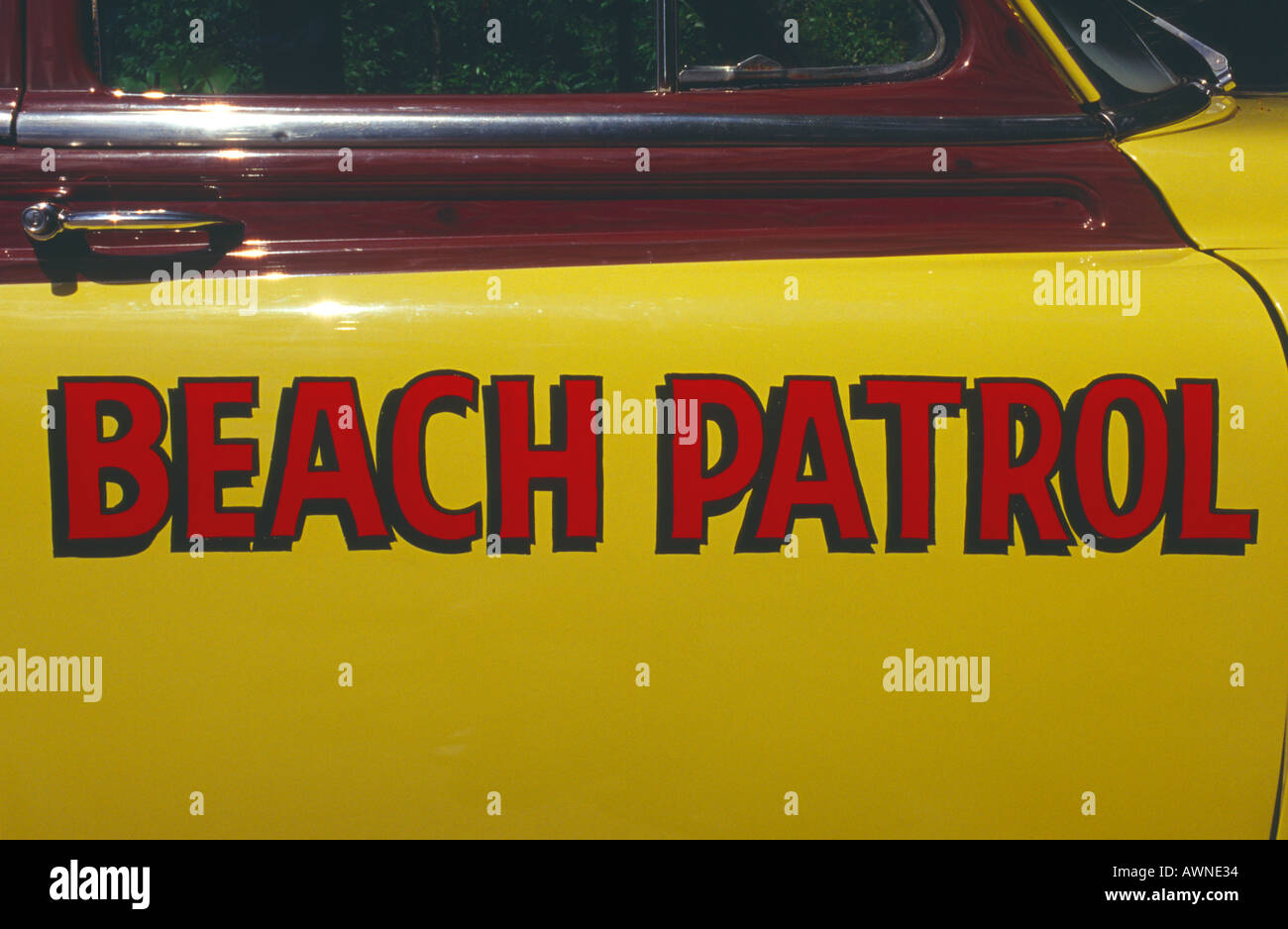 Beach Patrol sign on yellow car Florida USA Stock Photo - Alamy