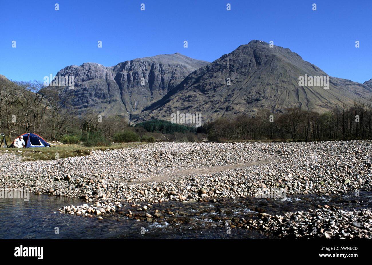 Bidean Nam Bian in Glen Coe Highland Scotland viewed from the river of ...