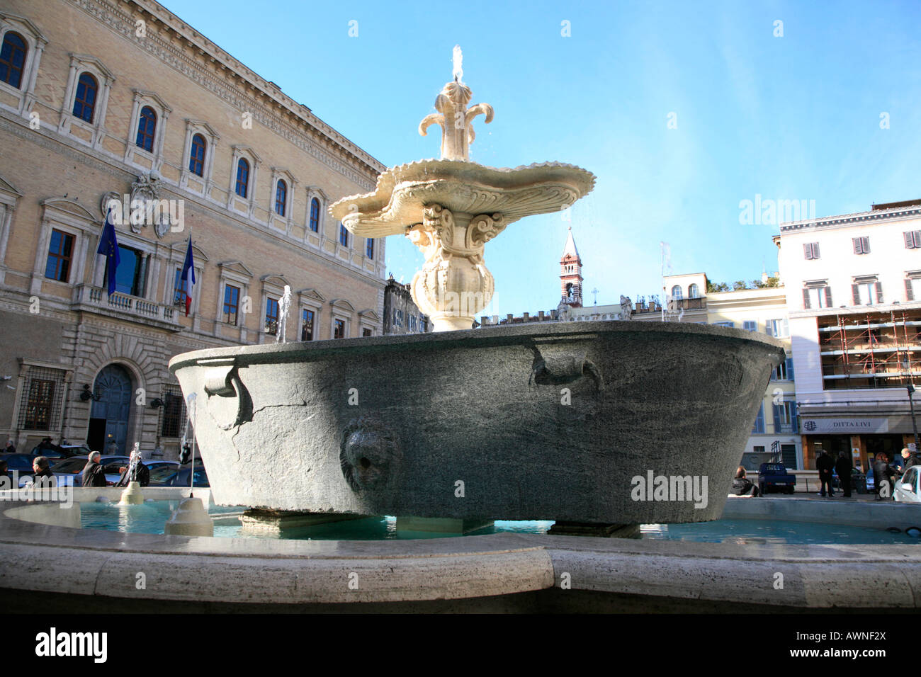 fountain in Piazza Farnese Rome with behind, Palazzo Farnese the French ...