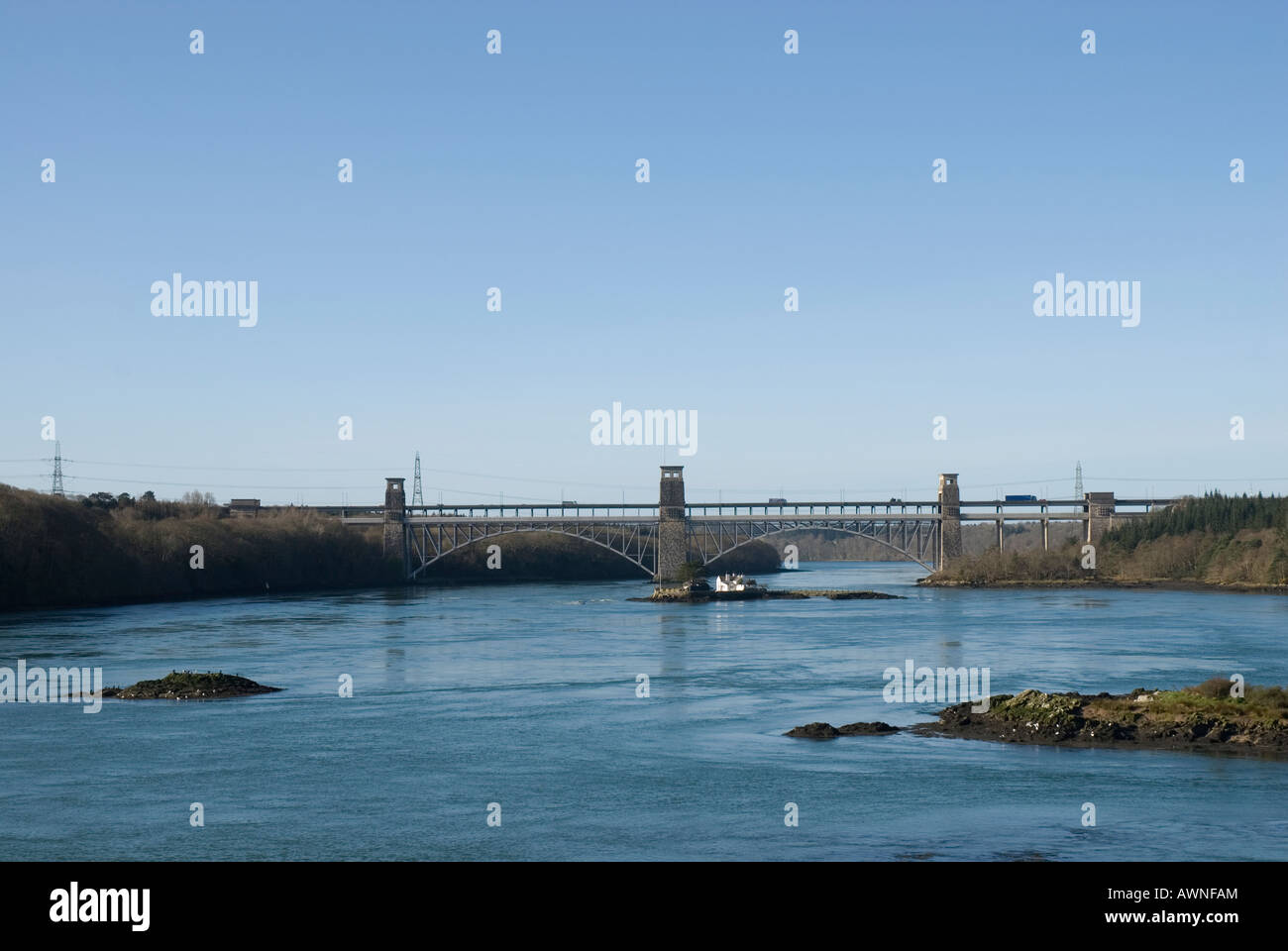 Britannia Bridge Menai Strait Anglesey North Wales Stock Photo - Alamy