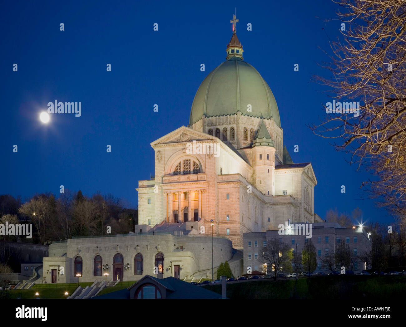 Saint Joseph's Oratory on Mount Royal in the evening with the full moon ...