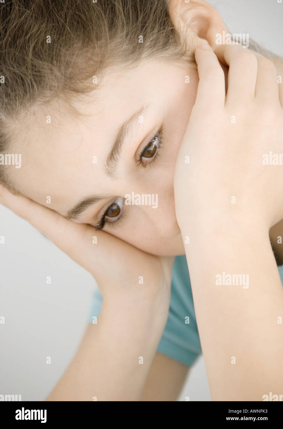 Preteen girl concerned hi-res stock photography and images - Alamy