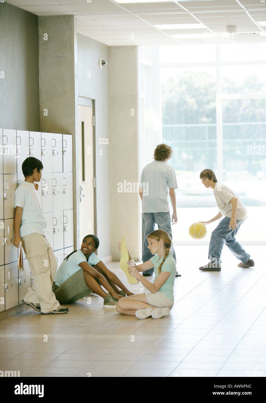 High School Hallway With Kids