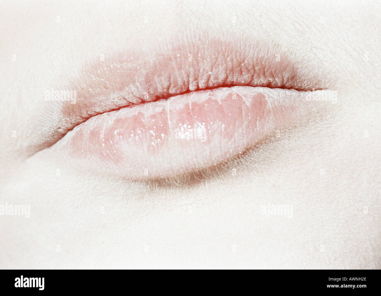 Woman wearing white face powder, close up of mouth Stock Photo - Alamy