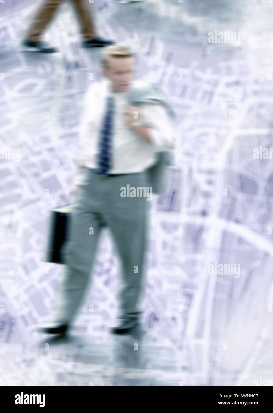 Businessman walking on city map, montage Stock Photo - Alamy