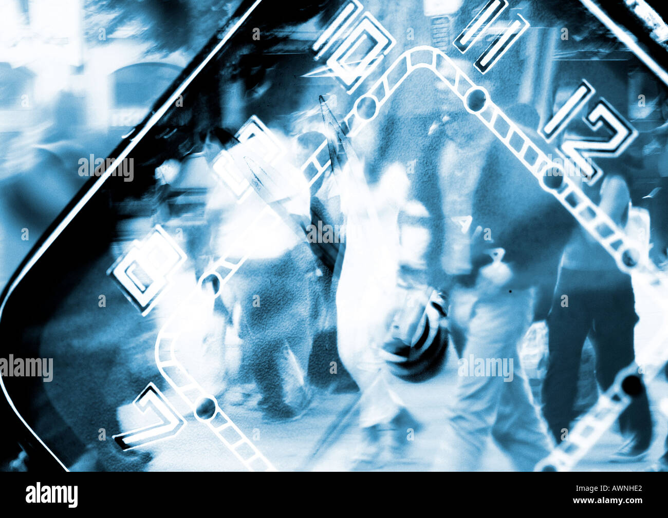 Watch superimposed over people walking, montage Stock Photo - Alamy