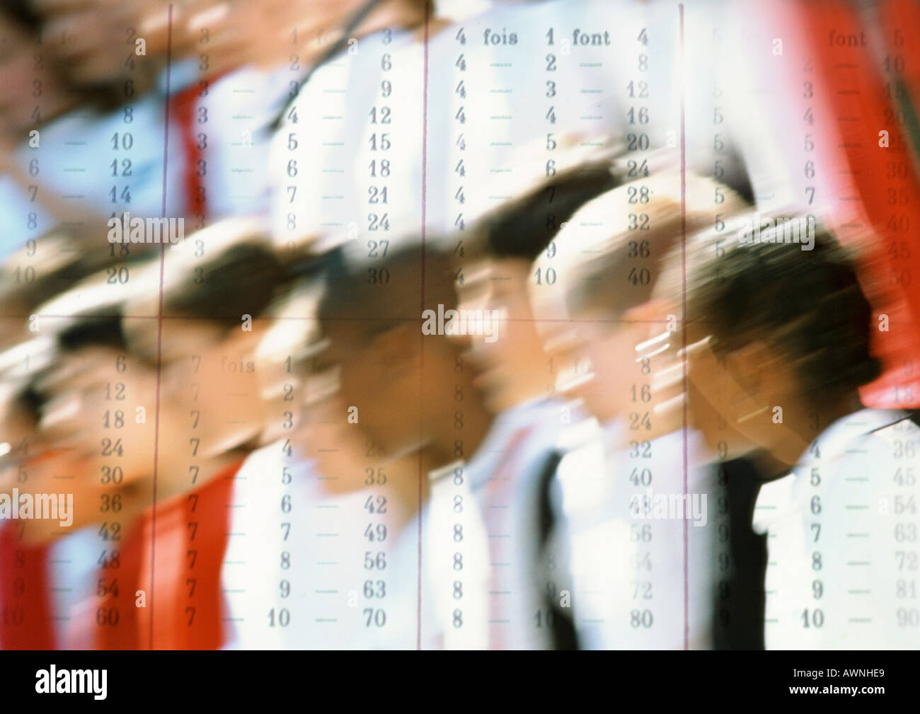 School children, close-up, superimposed with multiplication table Stock ...