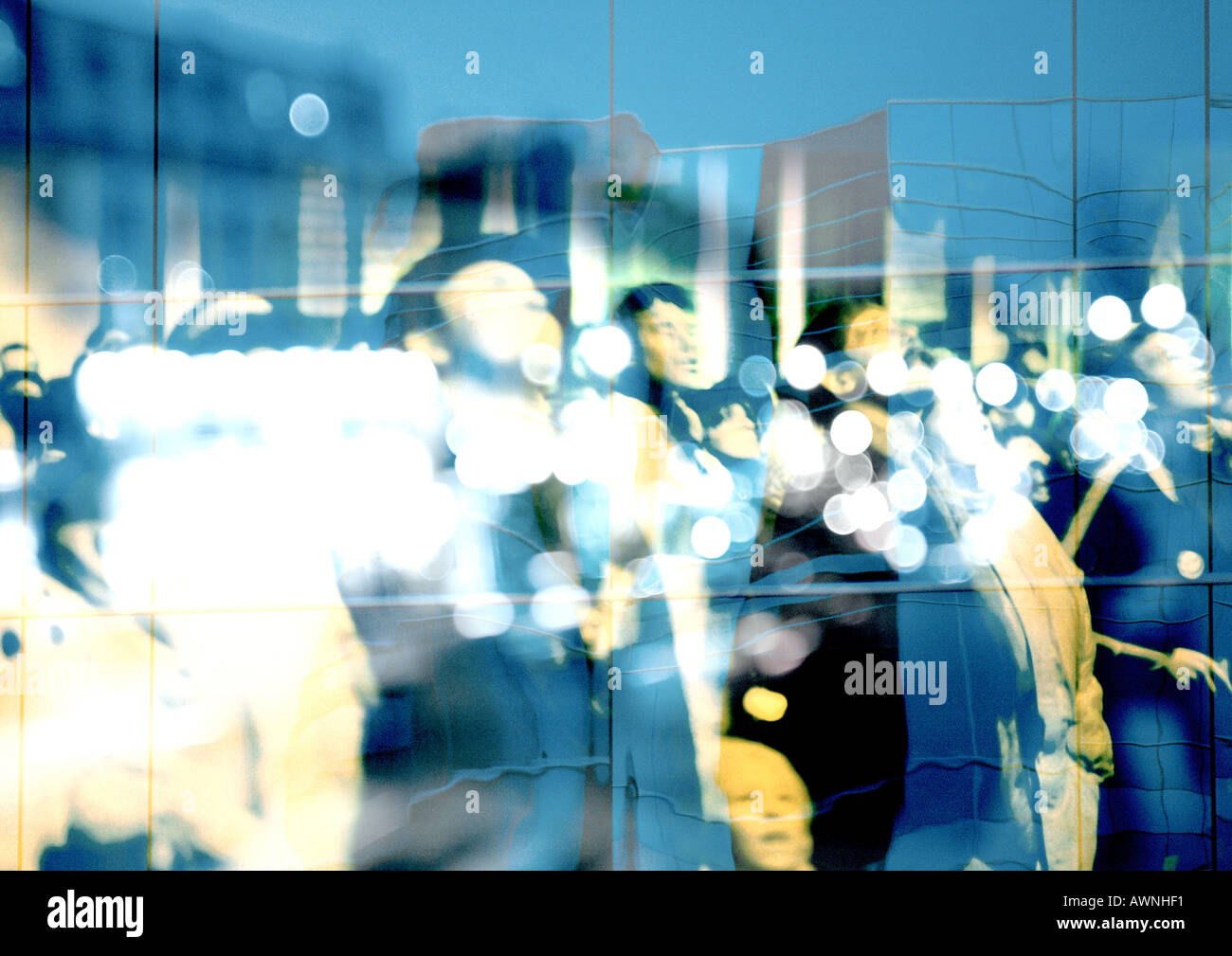 People looking up, superimposed on reflection of highrises Stock Photo ...