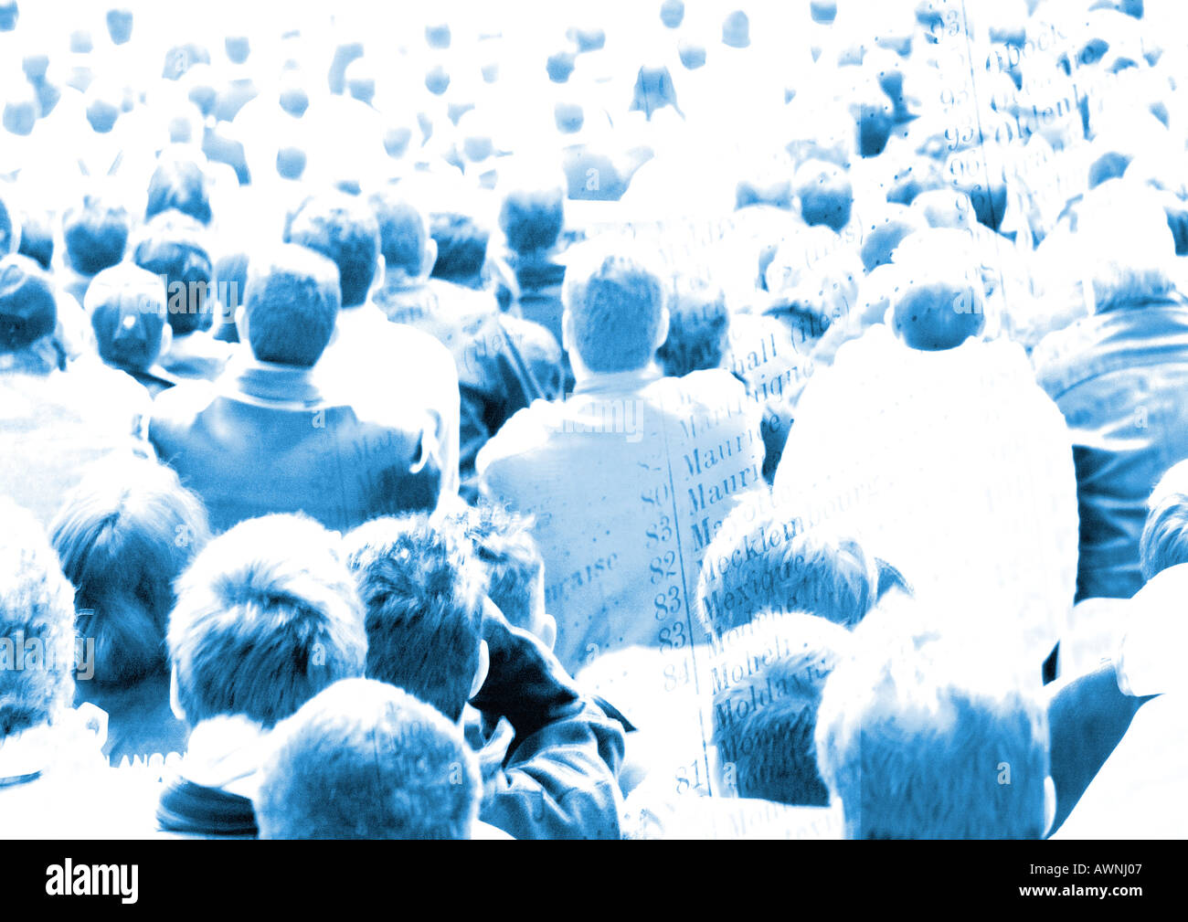 Crowd of people rear view, superimposed with text Stock Photo - Alamy