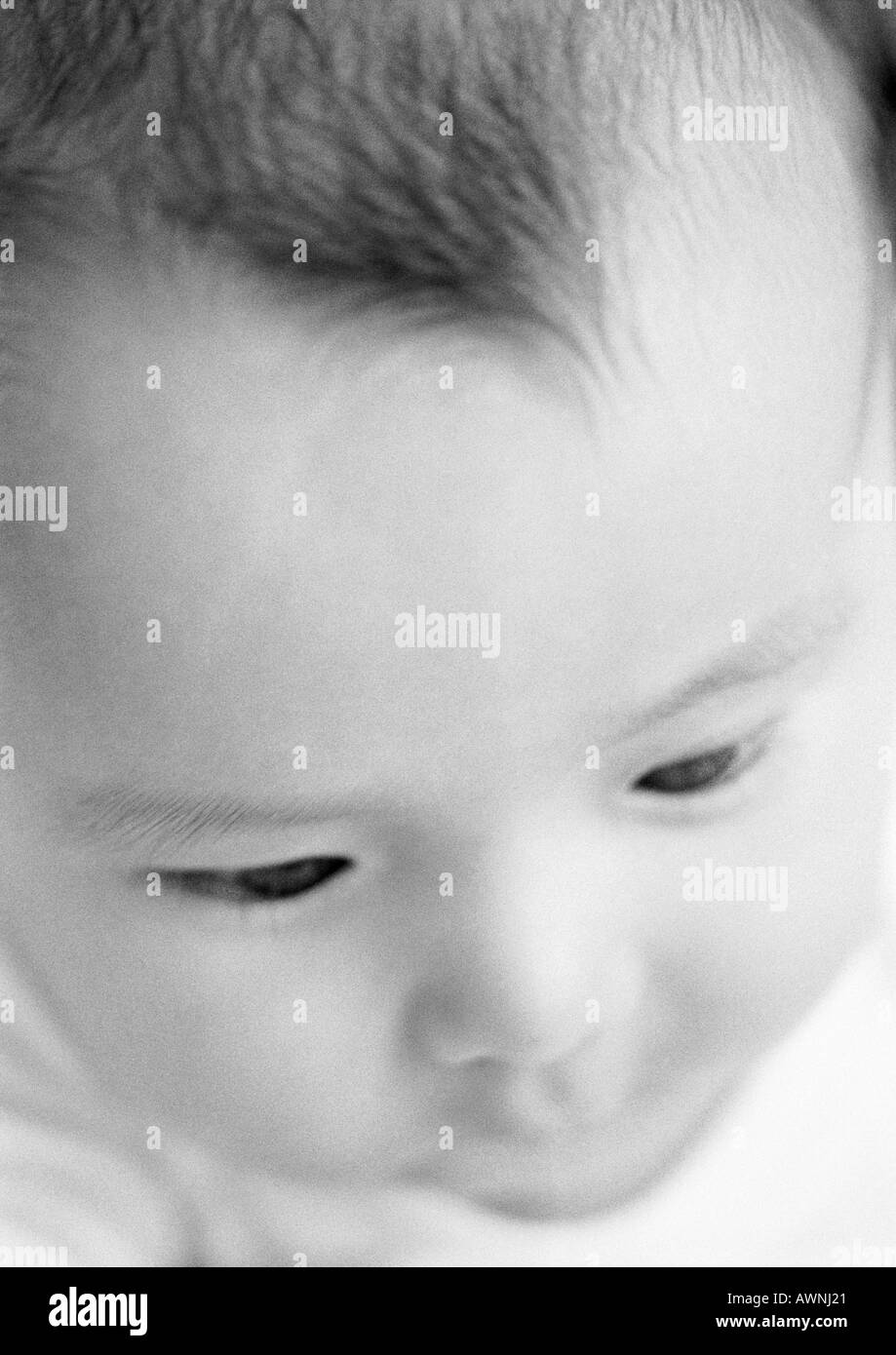 Baby's head, high angle view, close-up, B&W Stock Photo - Alamy