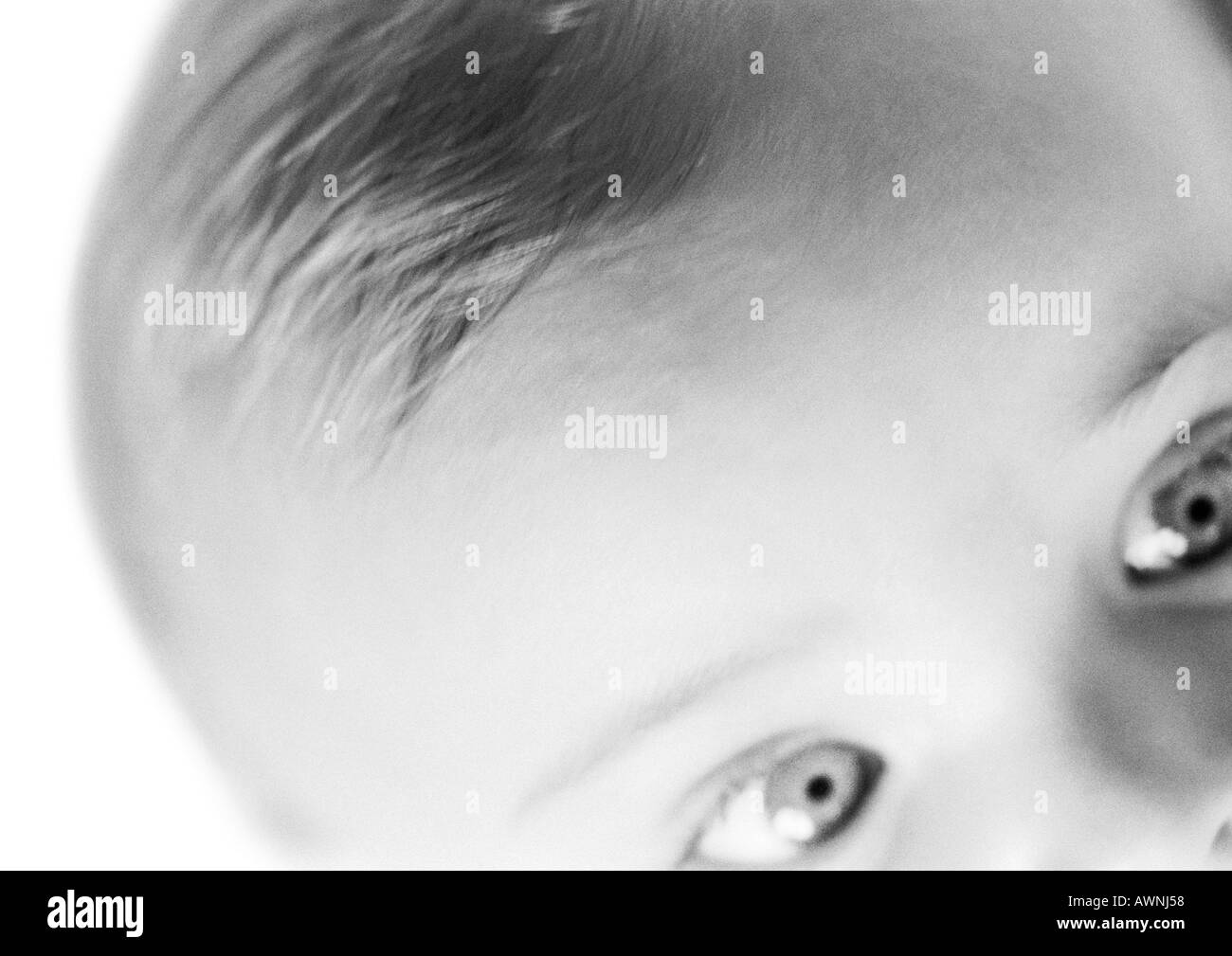 Partial view of baby's face, close-up, B&W Stock Photo - Alamy