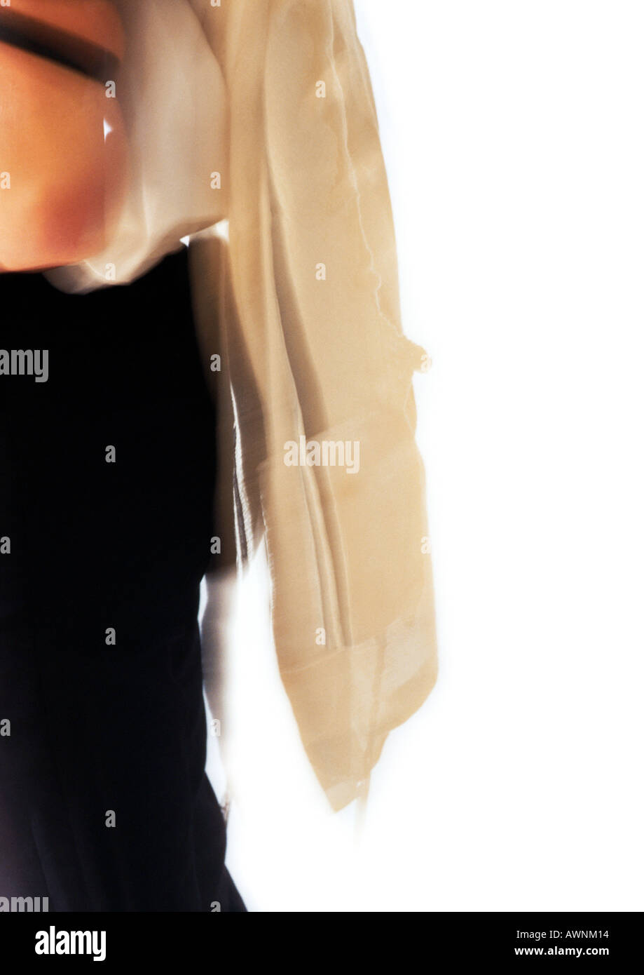 Jewish man wearing Tefillin and Tallith for prayer, partial view, close ...