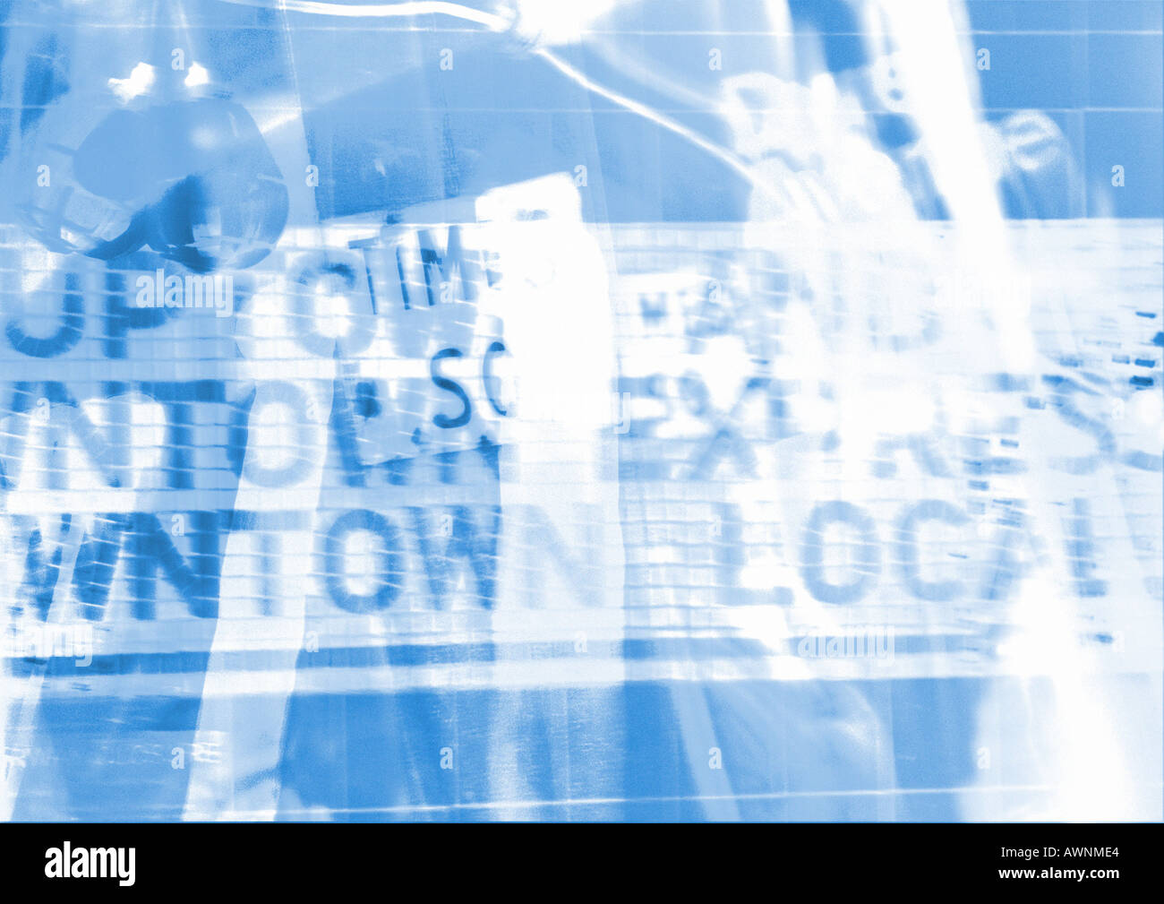 Typographic text, blue and white, montage Stock Photo - Alamy