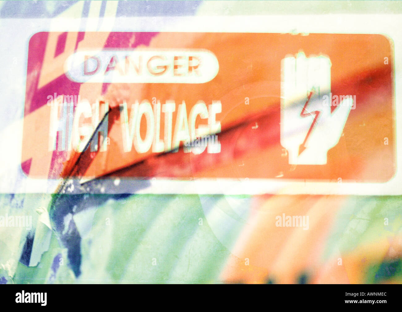 Danger High Voltage typographic sign, montage Stock Photo - Alamy