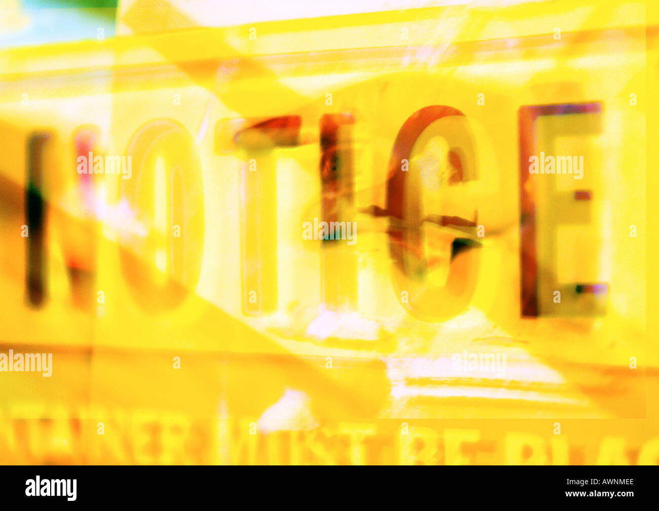 Notice typographic sign in yellow, montage Stock Photo - Alamy