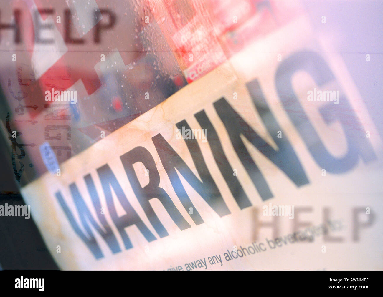 Warning and "help" sign montage Stock Photo - Alamy