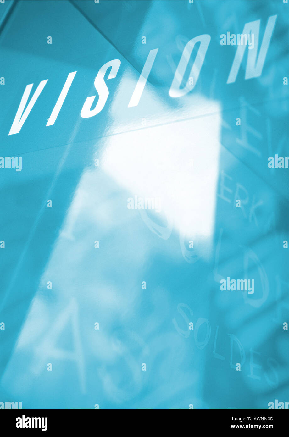 Vision typography in blues and white, montage Stock Photo - Alamy